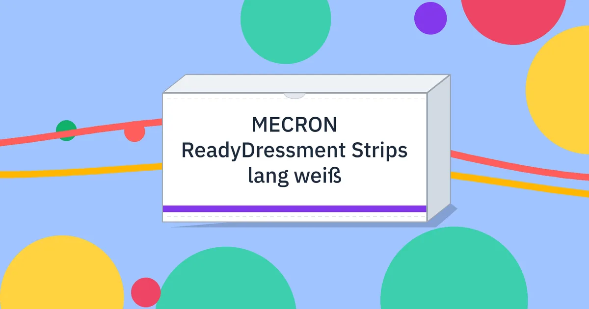Symbolbild: Packung mit der Aufschrift MECRON ReadyDressment Strips lang weiß (PZN 13164571) – Verfügbarkeit und Bezug in Apotheken in Frankfurt am Main