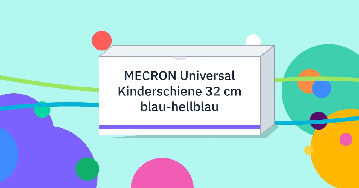 Symbolbild: Packung mit der Aufschrift MECRON Universal Kinderschiene 32 cm blau-hellblau (PZN 02907885) – Verfügbarkeit und Bezug in Apotheken in Frankfurt am Main