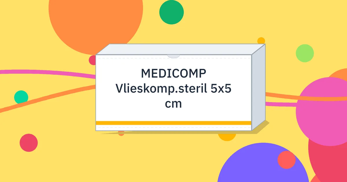 Symbolbild: Packung mit der Aufschrift MEDICOMP Vlieskomp.steril 5x5 cm (PZN 12593979) – Verfügbarkeit und Bezug in Apotheken in Frankfurt am Main