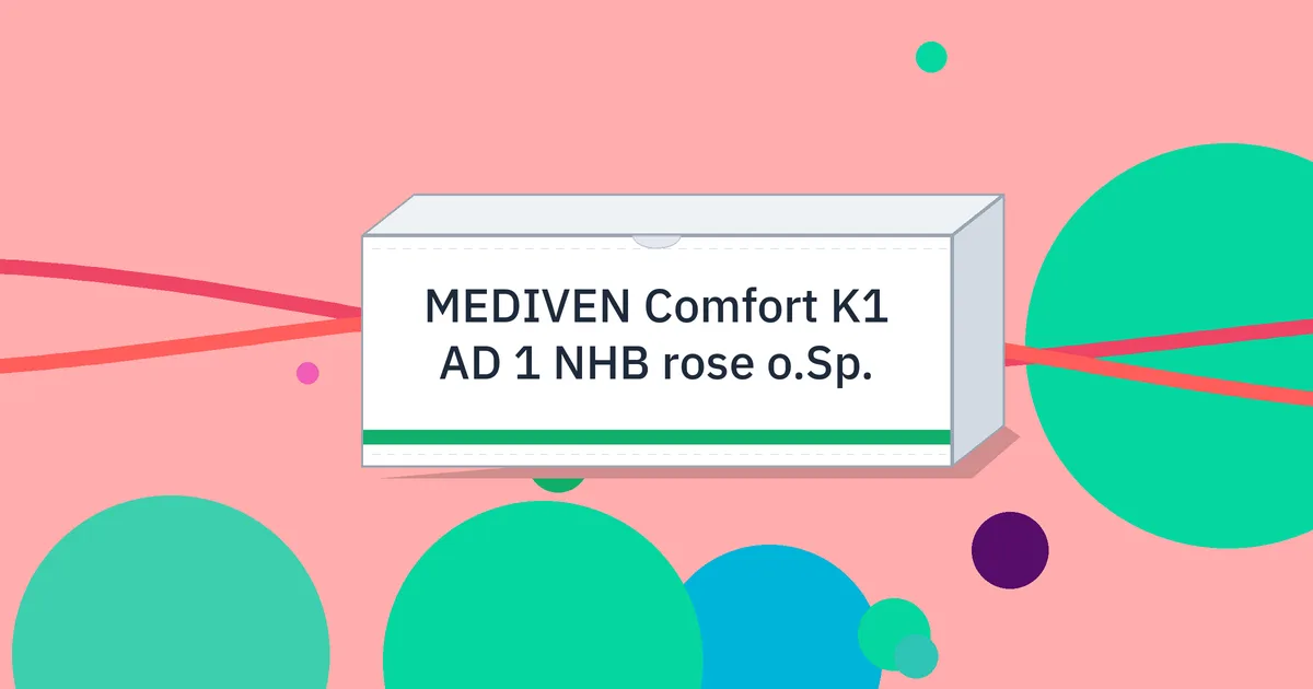 Symbolbild: Packung mit der Aufschrift MEDIVEN Comfort K1 AD 1 NHB rose o.Sp. (PZN 14560122) – Verfügbarkeit und Bezug in Apotheken in Frankfurt am Main