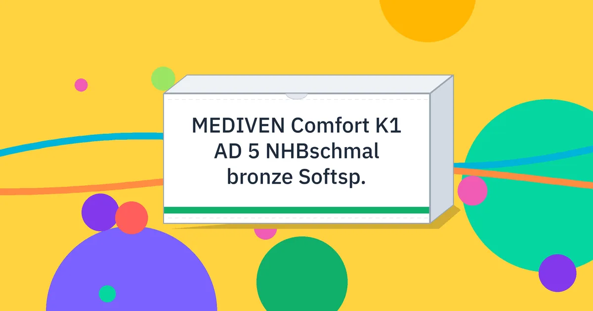 Symbolbild: Packung mit der Aufschrift MEDIVEN Comfort K1 AD 5 NHBschmal bronze Softsp. (PZN 14561854) – Verfügbarkeit und Bezug in Apotheken in Frankfurt am Main