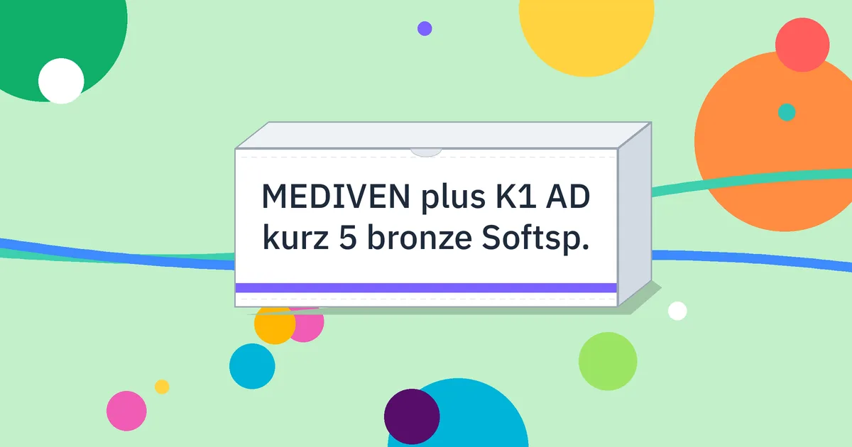 Symbolbild: Packung mit der Aufschrift MEDIVEN plus K1 AD kurz 5 bronze Softsp. (PZN 15044718) – Verfügbarkeit und Bezug in Apotheken in Frankfurt am Main