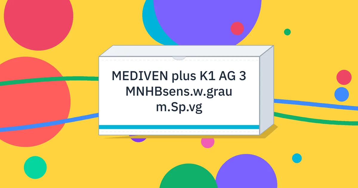 Symbolbild: Packung mit der Aufschrift MEDIVEN plus K1 AG 3 MNHBsens.w.grau m.Sp.vg (PZN 18941246) – Verfügbarkeit und Bezug in Apotheken in Frankfurt am Main