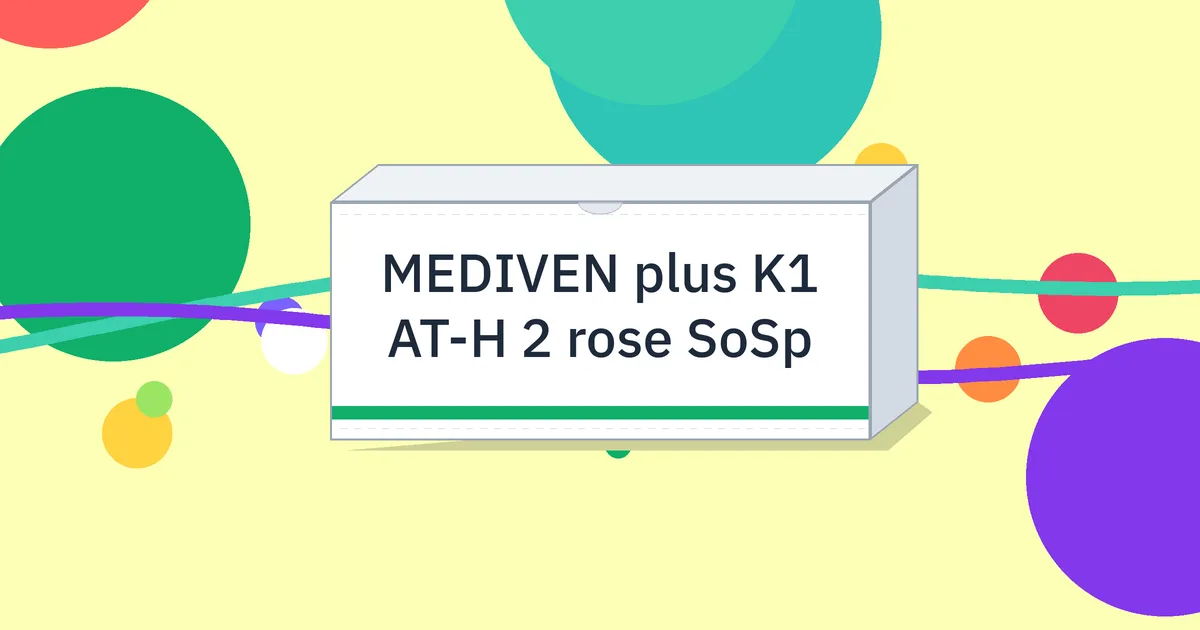 Symbolbild: Packung mit der Aufschrift MEDIVEN plus K1 AT-H 2 rose SoSp (PZN 15035949) – Verfügbarkeit und Bezug in Apotheken in Frankfurt am Main