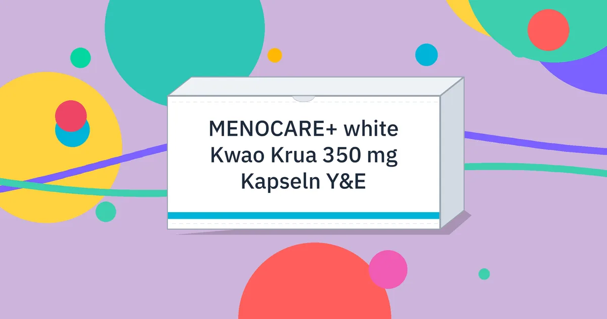 Symbolbild: Packung mit der Aufschrift MENOCARE+ white Kwao Krua 350 mg Kapseln Y&E (PZN 18361164) – Verfügbarkeit und Bezug in Apotheken in Frankfurt am Main
