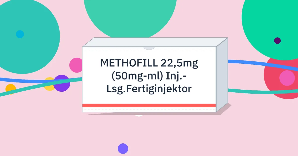 Symbolbild: Packung mit der Aufschrift METHOFILL 22,5mg (50mg-ml) Inj.-Lsg.Fertiginjektor (PZN 18660961) – Verfügbarkeit und Bezug in Apotheken in Frankfurt am Main