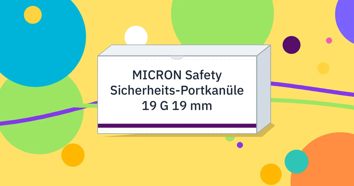 Symbolbild: Packung mit der Aufschrift MICRON Safety Sicherheits-Portkanüle 19 G 19 mm (PZN 19146226) – Verfügbarkeit und Bezug in Apotheken in Frankfurt am Main
