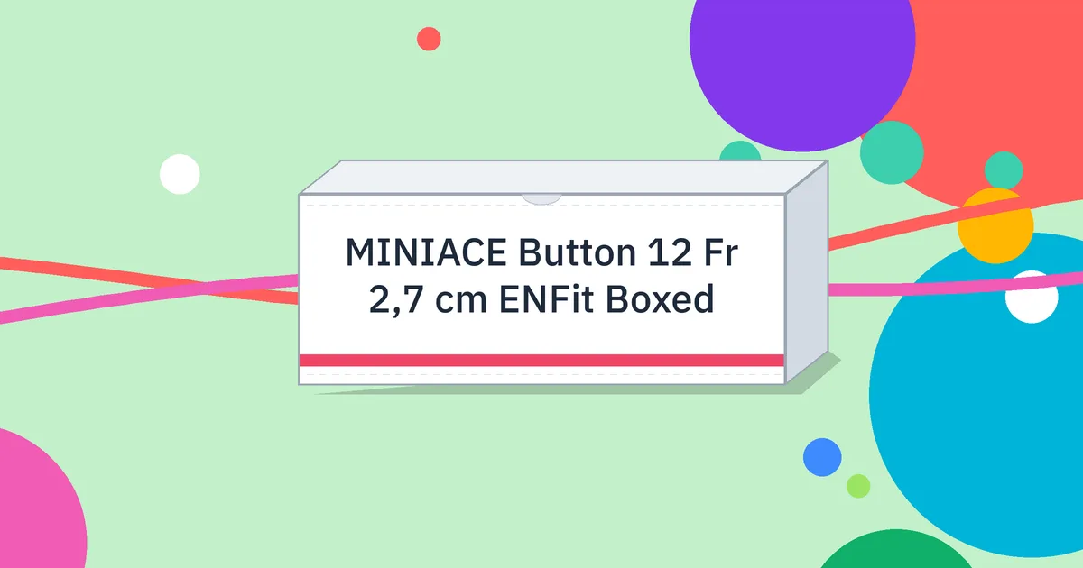 Symbolbild: Packung mit der Aufschrift MINIACE Button 12 Fr 2,7 cm ENFit Boxed (PZN 16953570) – Verfügbarkeit und Bezug in Apotheken in Frankfurt am Main
