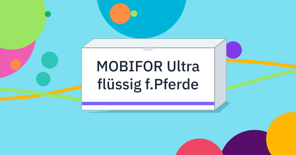 Symbolbild: Packung mit der Aufschrift MOBIFOR Ultra flüssig f.Pferde (PZN 17835269) – Verfügbarkeit und Bezug in Apotheken in Frankfurt am Main