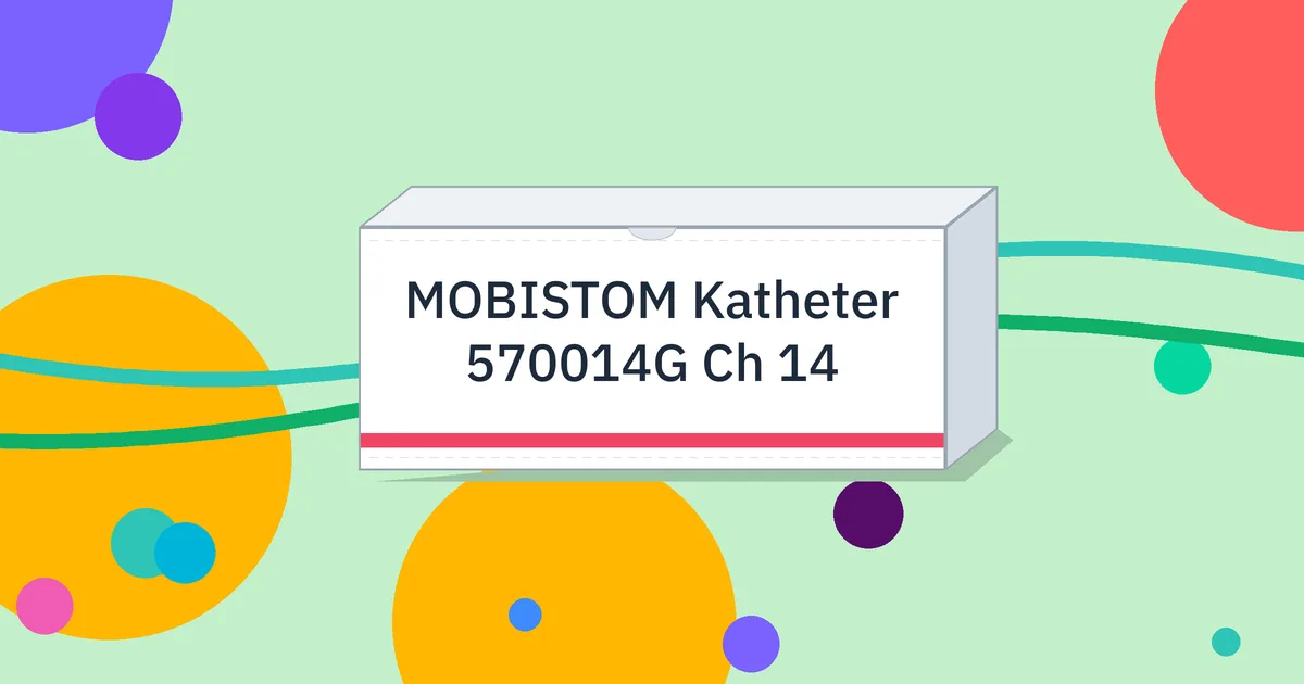 Symbolbild: Packung mit der Aufschrift MOBISTOM Katheter 570014G Ch 14 (PZN 07621314) – Verfügbarkeit und Bezug in Apotheken in Frankfurt am Main