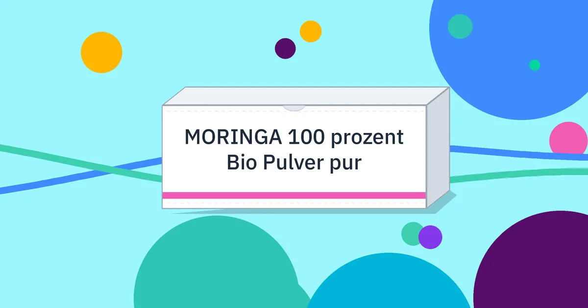 Symbolbild: Packung mit der Aufschrift MORINGA 100 prozent Bio Pulver pur (PZN 11484633) – Verfügbarkeit und Bezug in Apotheken in Frankfurt am Main