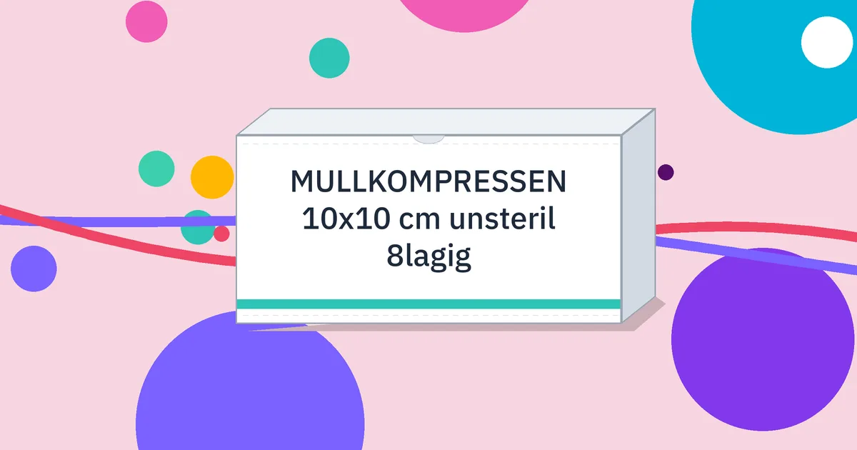 Symbolbild: Packung mit der Aufschrift MULLKOMPRESSEN 10x10 cm unsteril 8lagig (PZN 08472626) – Verfügbarkeit und Bezug in Apotheken in Frankfurt am Main