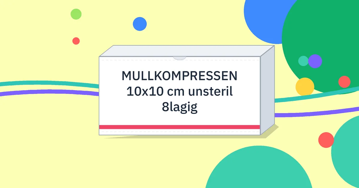 Symbolbild: Packung mit der Aufschrift MULLKOMPRESSEN 10x10 cm unsteril 8lagig (PZN 01651426) – Verfügbarkeit und Bezug in Apotheken in Frankfurt am Main