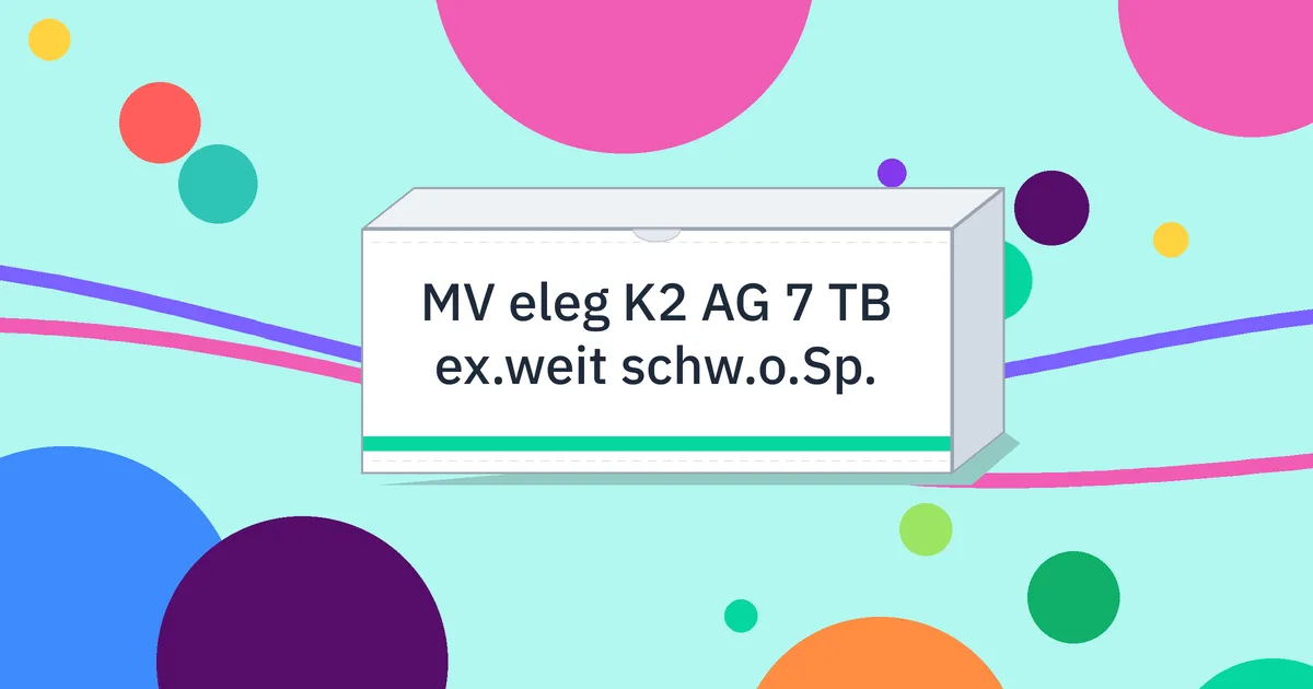 Symbolbild: Packung mit der Aufschrift MV eleg K2 AG 7 TB ex.weit schw.o.Sp. (PZN 09878187) – Verfügbarkeit und Bezug in Apotheken in Frankfurt am Main