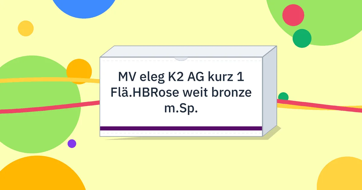Symbolbild: Packung mit der Aufschrift MV eleg K2 AG kurz 1 Flä.HBRose weit bronze m.Sp. (PZN 15706243) – Verfügbarkeit und Bezug in Apotheken in Frankfurt am Main