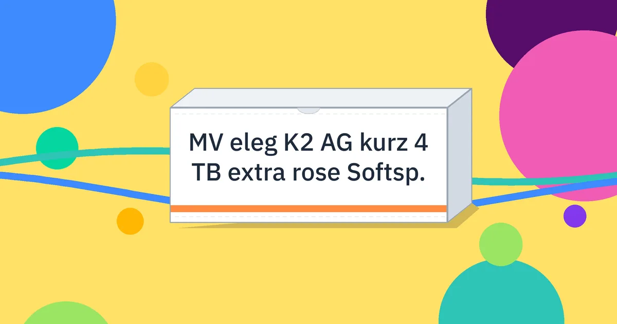 Symbolbild: Packung mit der Aufschrift MV eleg K2 AG kurz 4 TB extra rose Softsp. (PZN 14697039) – Verfügbarkeit und Bezug in Apotheken in Frankfurt am Main