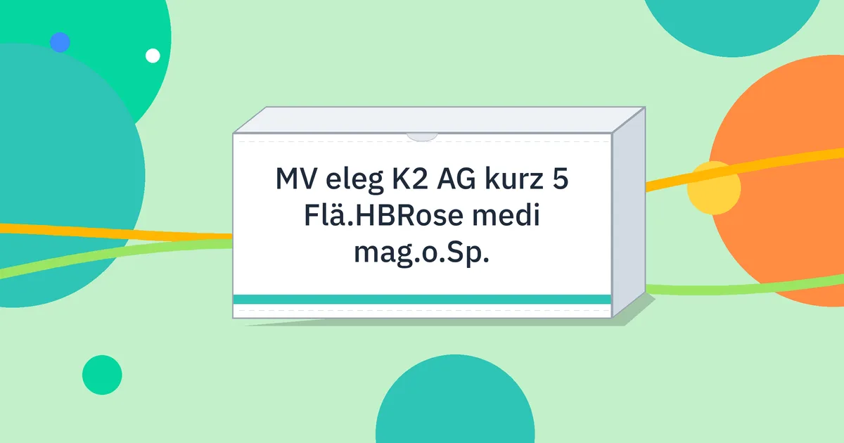 Symbolbild: Packung mit der Aufschrift MV eleg K2 AG kurz 5 Flä.HBRose medi mag.o.Sp. (PZN 15704126) – Verfügbarkeit und Bezug in Apotheken in Frankfurt am Main