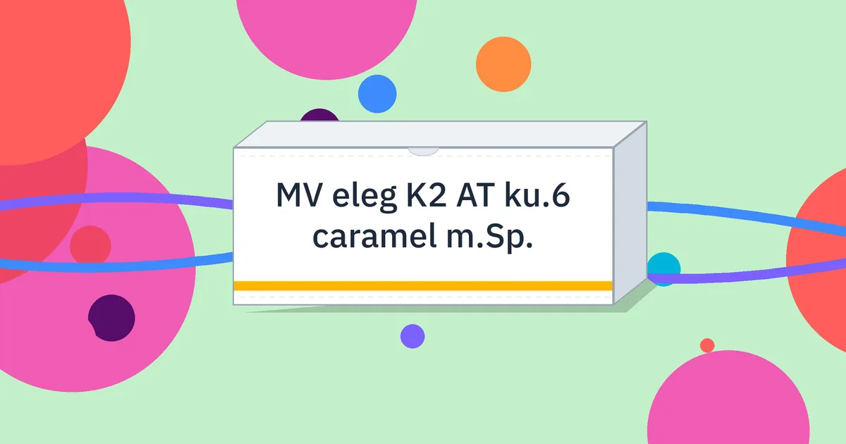 Symbolbild: Packung mit der Aufschrift MV eleg K2 AT ku.6 caramel m.Sp. (PZN 00530057) – Verfügbarkeit und Bezug in Apotheken in Frankfurt am Main