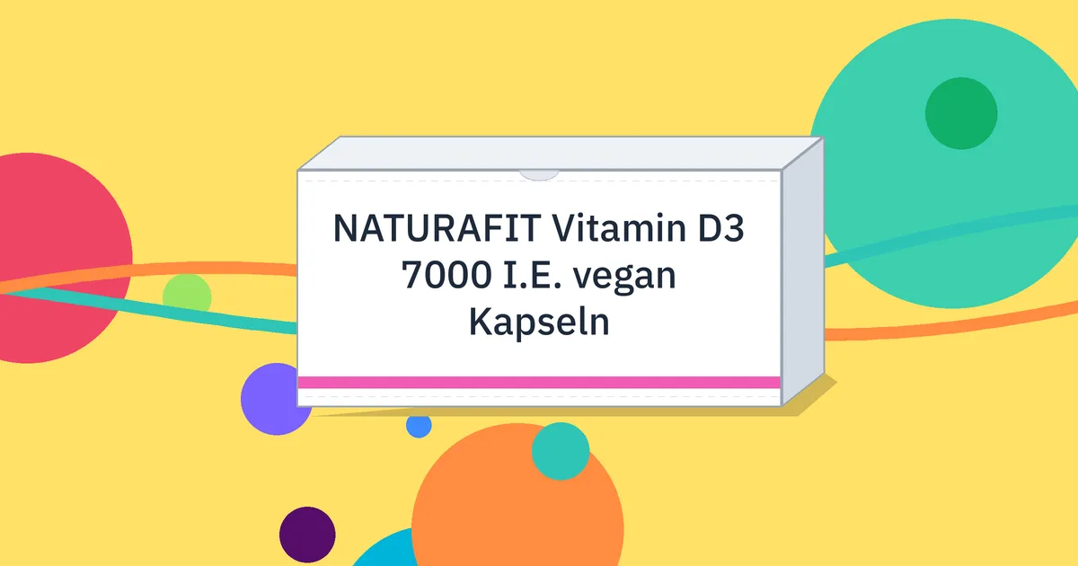 Symbolbild: Packung mit der Aufschrift NATURAFIT Vitamin D3 7000 I.E. vegan Kapseln (PZN 18098092) – Verfügbarkeit und Bezug in Apotheken in Frankfurt am Main