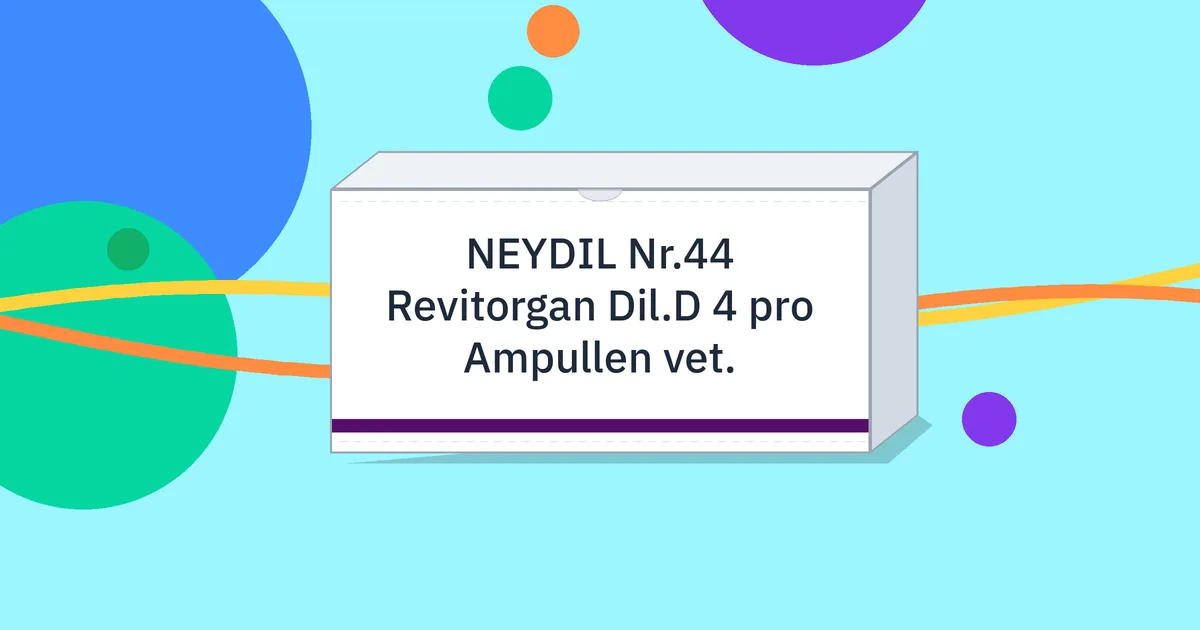 Symbolbild: Packung mit der Aufschrift NEYDIL Nr.44 Revitorgan Dil.D 4 pro Ampullen vet. (PZN 06487871) – Verfügbarkeit und Bezug in Apotheken in Frankfurt am Main