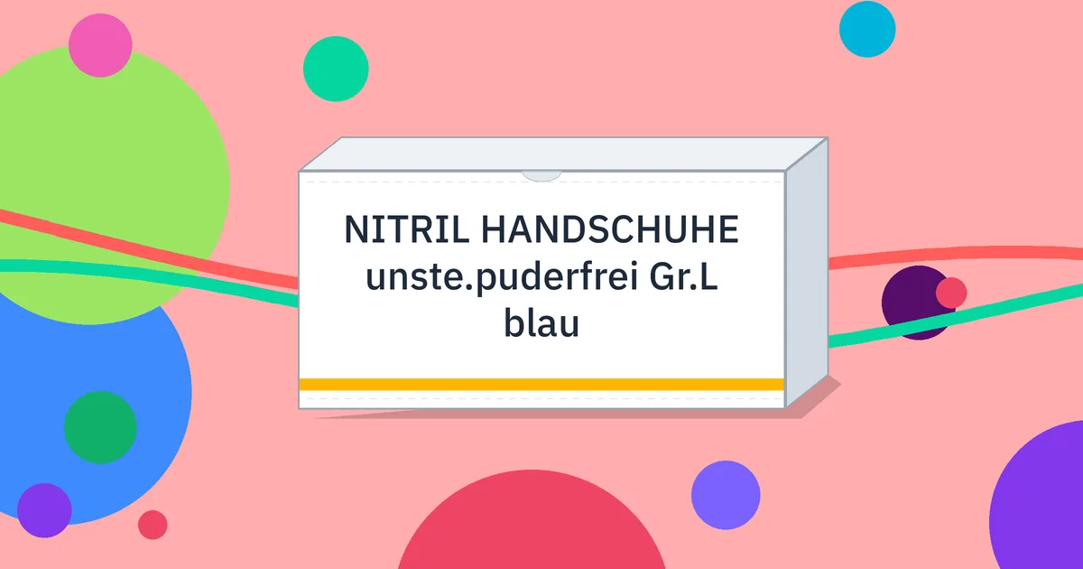Symbolbild: Packung mit der Aufschrift NITRIL HANDSCHUHE unste.puderfrei Gr.L blau (PZN 10999559) – Verfügbarkeit und Bezug in Apotheken in Frankfurt am Main