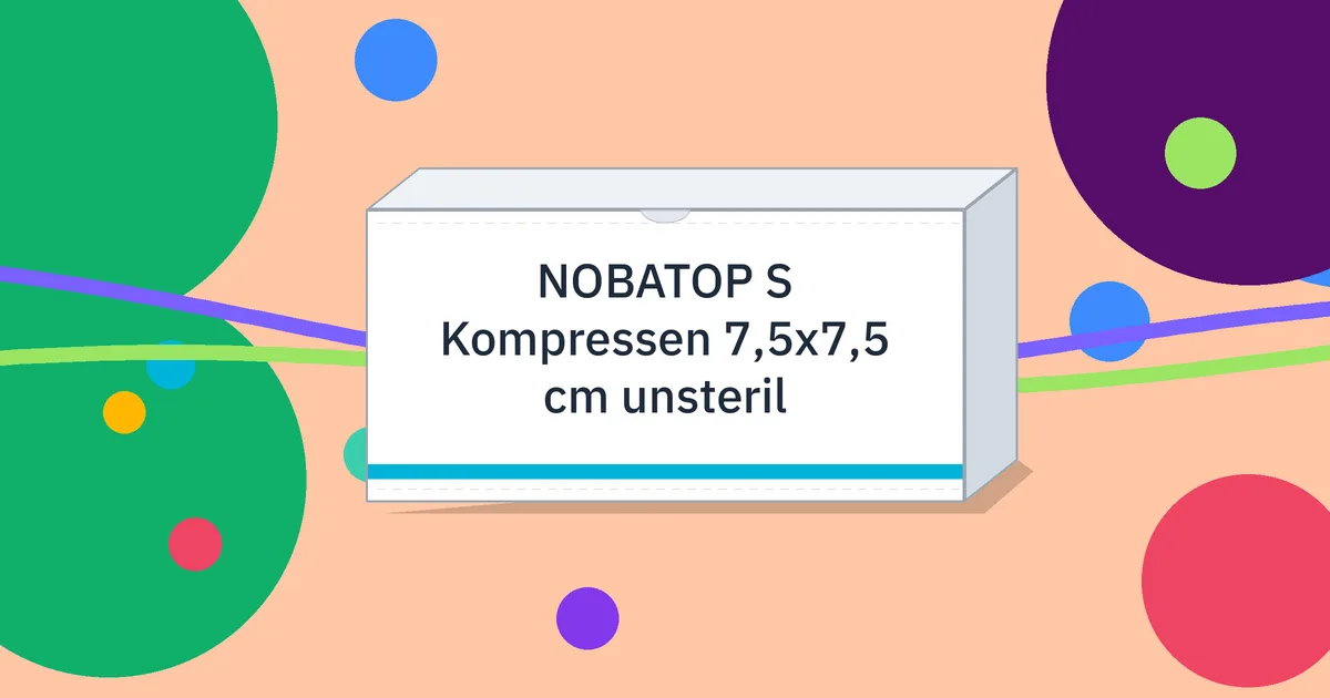 Symbolbild: Packung mit der Aufschrift NOBATOP S Kompressen 7,5x7,5 cm unsteril (PZN 00748980) – Verfügbarkeit und Bezug in Apotheken in Frankfurt am Main