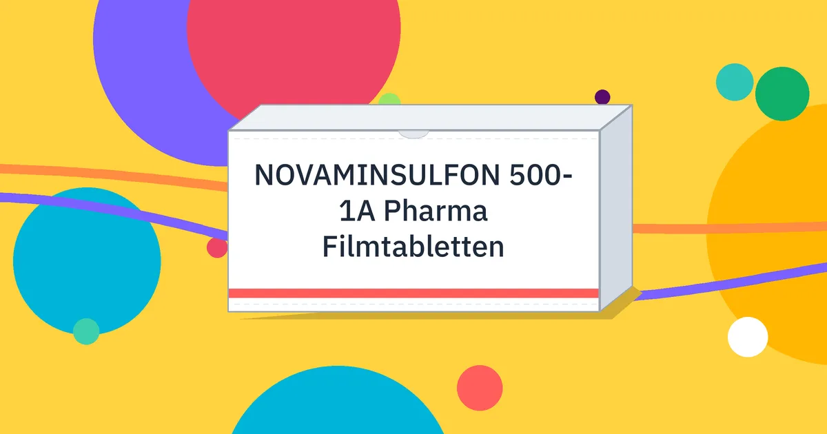 Symbolbild: Packung mit der Aufschrift NOVAMINSULFON 500-1A Pharma Filmtabletten (PZN 06444034) – Verfügbarkeit und Bezug in Apotheken in Frankfurt am Main