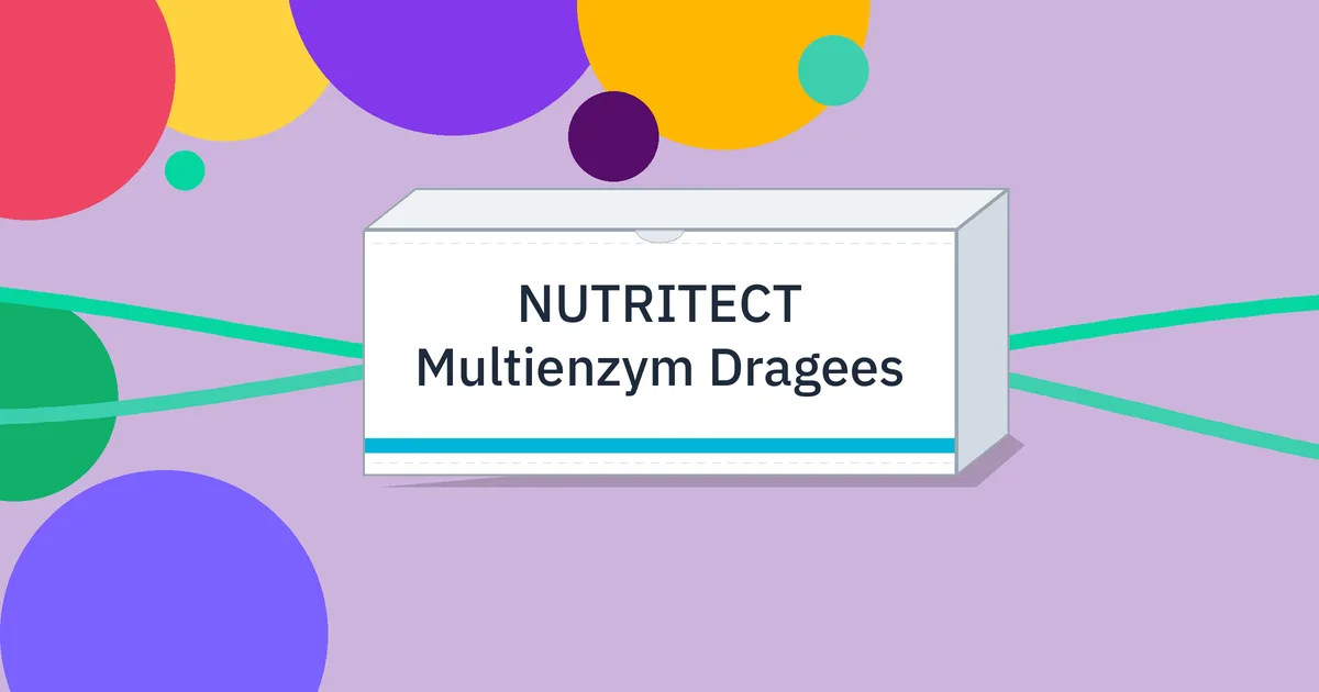 Symbolbild: Packung mit der Aufschrift NUTRITECT Multienzym Dragees (PZN 02682699) – Verfügbarkeit und Bezug in Apotheken in Frankfurt am Main