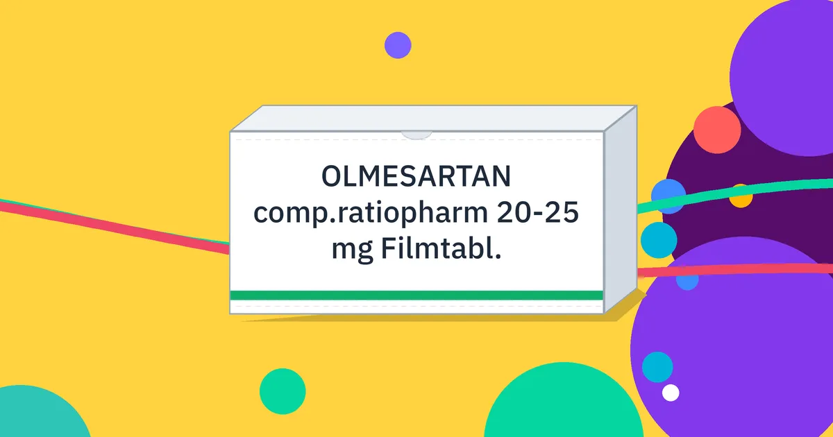 Symbolbild: Packung mit der Aufschrift OLMESARTAN comp.ratiopharm 20-25 mg Filmtabl. (PZN 12366663) – Verfügbarkeit und Bezug in Apotheken in Frankfurt am Main