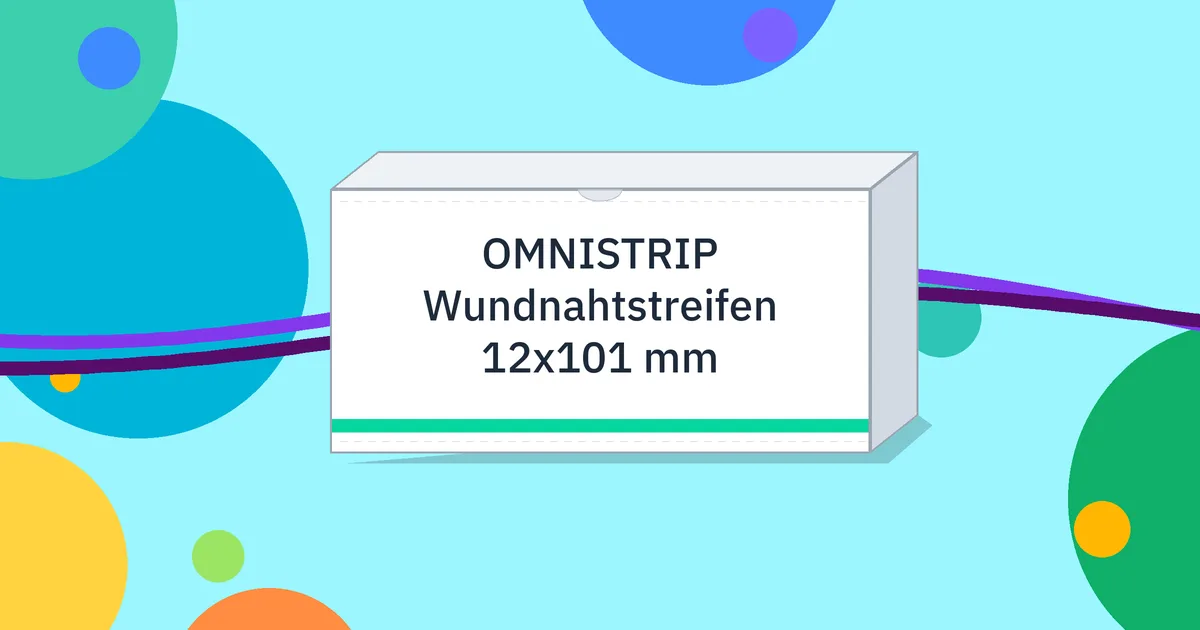 Symbolbild: Packung mit der Aufschrift OMNISTRIP Wundnahtstreifen 12x101 mm (PZN 20720831) – Verfügbarkeit und Bezug in Apotheken in Frankfurt am Main