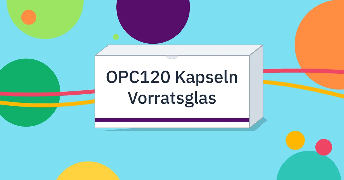 Symbolbild: Packung mit der Aufschrift OPC120 Kapseln Vorratsglas (PZN 18791611) – Verfügbarkeit und Bezug in Apotheken in Frankfurt am Main