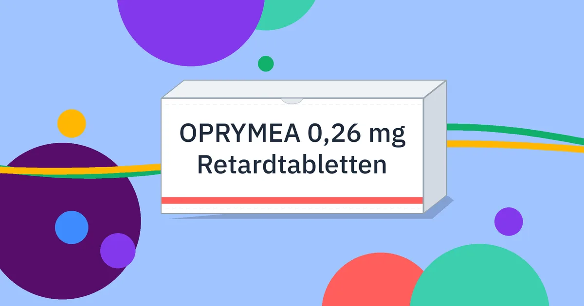 Symbolbild: Packung mit der Aufschrift OPRYMEA 0,26 mg Retardtabletten (PZN 10090576) – Verfügbarkeit und Bezug in Apotheken in Frankfurt am Main