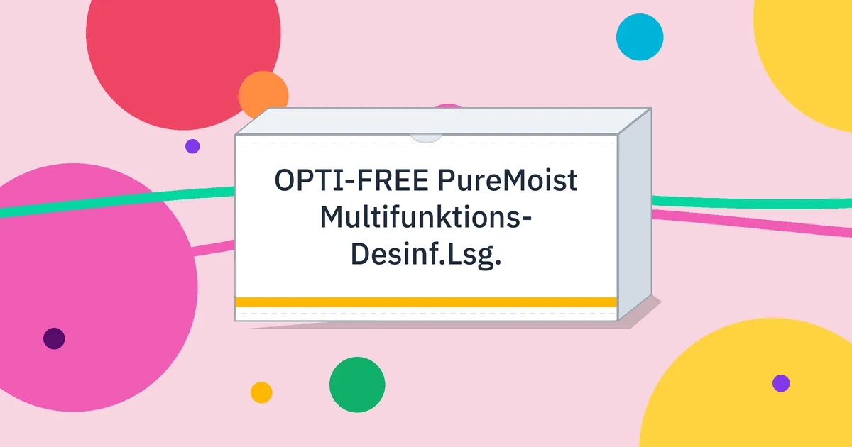 Symbolbild: Packung mit der Aufschrift OPTI-FREE PureMoist Multifunktions-Desinf.Lsg. (PZN 09338692) – Verfügbarkeit und Bezug in Apotheken in Frankfurt am Main