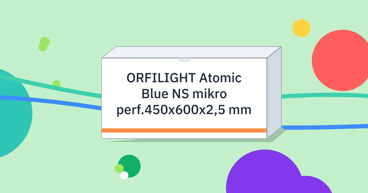Symbolbild: Packung mit der Aufschrift ORFILIGHT Atomic Blue NS mikro perf.450x600x2,5 mm (PZN 19397098) – Verfügbarkeit und Bezug in Apotheken in Frankfurt am Main