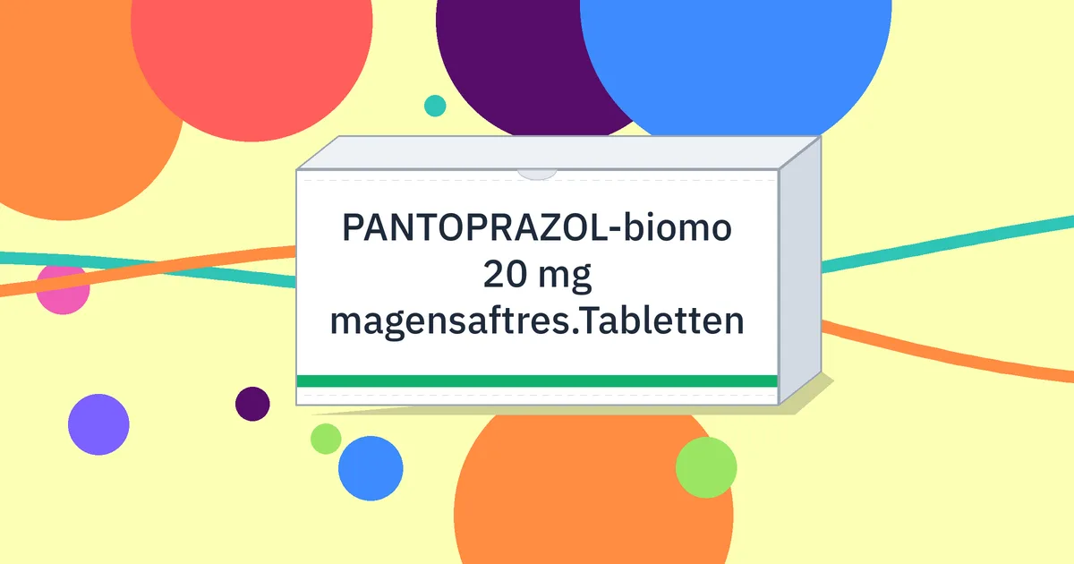 Symbolbild: Packung mit der Aufschrift PANTOPRAZOL-biomo 20 mg magensaftres.Tabletten (PZN 00294674) – Verfügbarkeit und Bezug in Apotheken in Frankfurt am Main