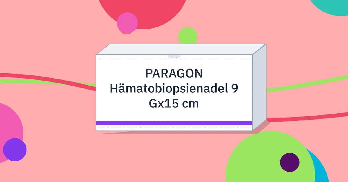 Symbolbild: Packung mit der Aufschrift PARAGON Hämatobiopsienadel 9 Gx15 cm (PZN 18214428) – Verfügbarkeit und Bezug in Apotheken in Frankfurt am Main
