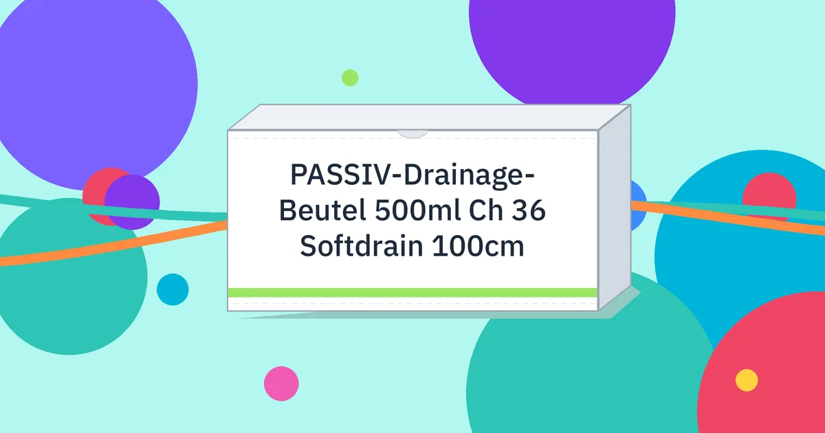 Symbolbild: Packung mit der Aufschrift PASSIV-Drainage-Beutel 500ml Ch 36 Softdrain 100cm (PZN 16598910) – Verfügbarkeit und Bezug in Apotheken in Frankfurt am Main