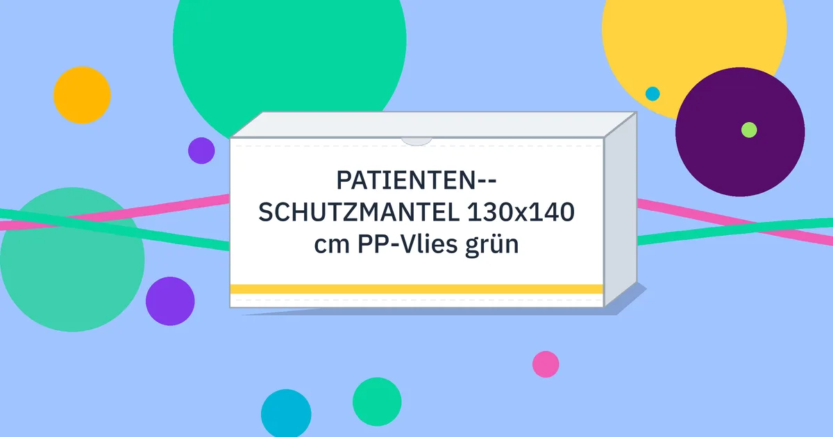 Symbolbild: Packung mit der Aufschrift PATIENTEN--SCHUTZMANTEL 130x140 cm PP-Vlies grün (PZN 17307518) – Verfügbarkeit und Bezug in Apotheken in Frankfurt am Main