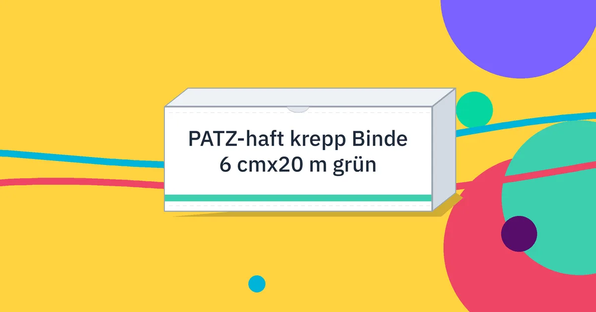 Symbolbild: Packung mit der Aufschrift PATZ-haft krepp Binde 6 cmx20 m grün (PZN 06814838) – Verfügbarkeit und Bezug in Apotheken in Frankfurt am Main