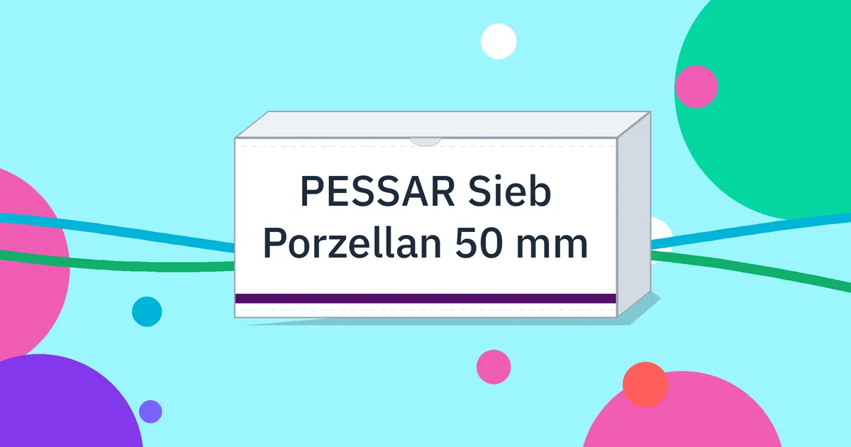 Symbolbild: Packung mit der Aufschrift PESSAR Sieb Porzellan 50 mm (PZN 01734106) – Verfügbarkeit und Bezug in Apotheken in Frankfurt am Main