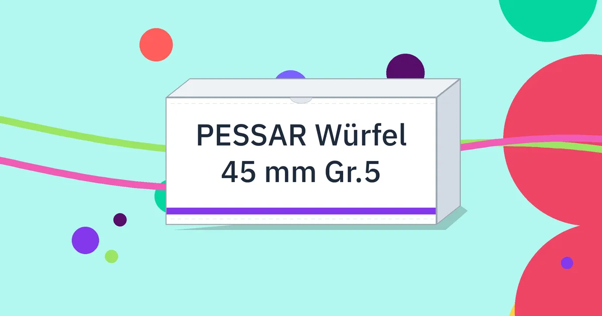 Symbolbild: Packung mit der Aufschrift PESSAR Würfel 45 mm Gr.5 (PZN 02443032) – Verfügbarkeit und Bezug in Apotheken in Frankfurt am Main