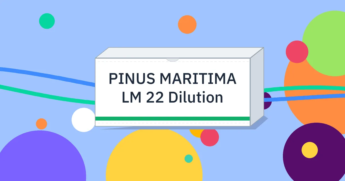 Symbolbild: Packung mit der Aufschrift PINUS MARITIMA LM 22 Dilution (PZN 13644489) – Verfügbarkeit und Bezug in Apotheken in Frankfurt am Main