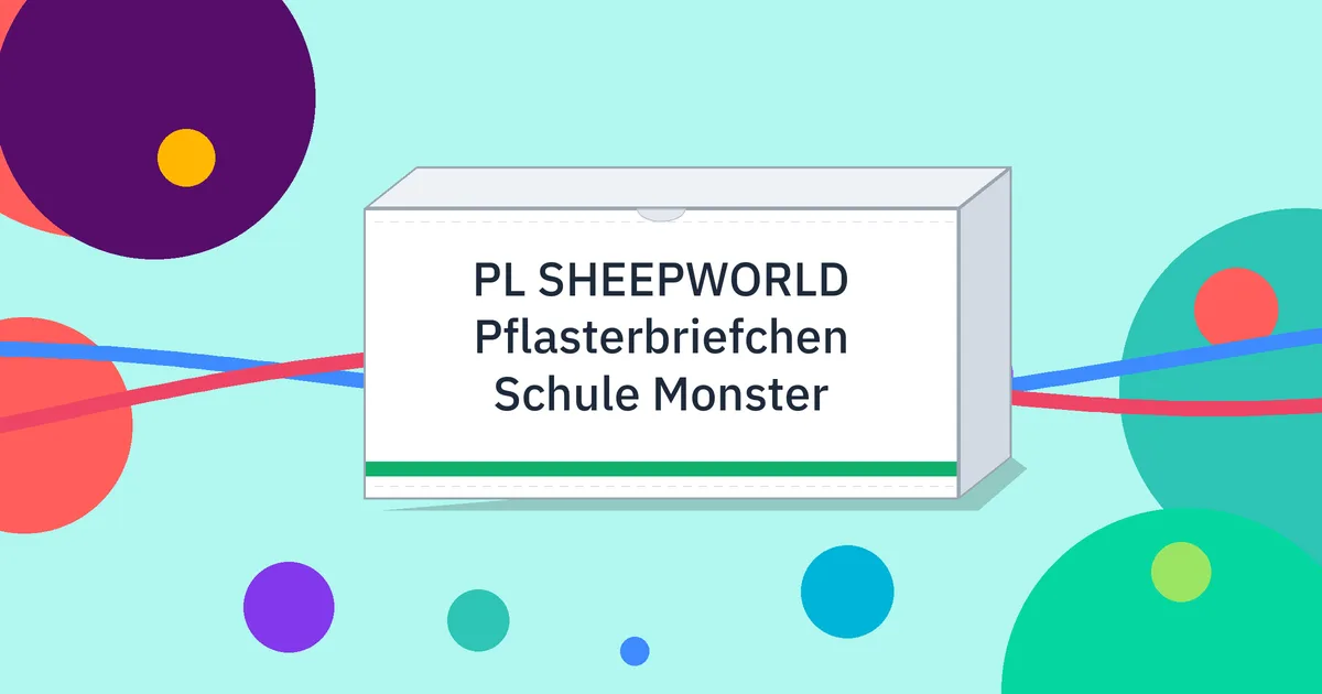 Symbolbild: Packung mit der Aufschrift PL SHEEPWORLD Pflasterbriefchen Schule Monster (PZN 19743873) – Verfügbarkeit und Bezug in Apotheken in Frankfurt am Main