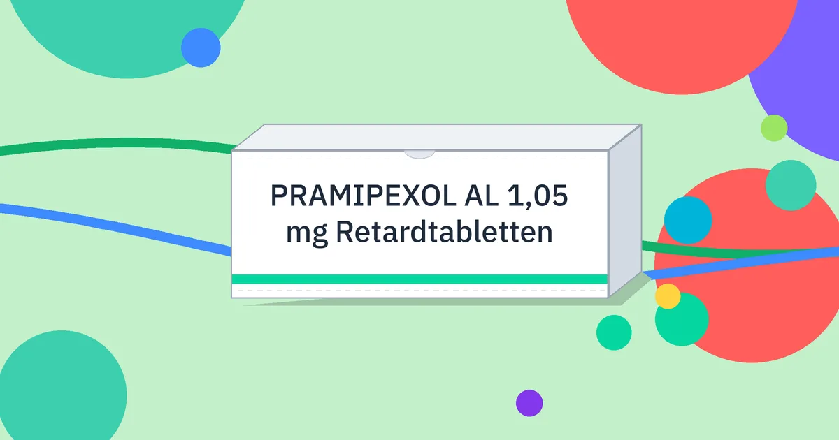 Symbolbild: Packung mit der Aufschrift PRAMIPEXOL AL 1,05 mg Retardtabletten (PZN 15785604) – Verfügbarkeit und Bezug in Apotheken in Frankfurt am Main