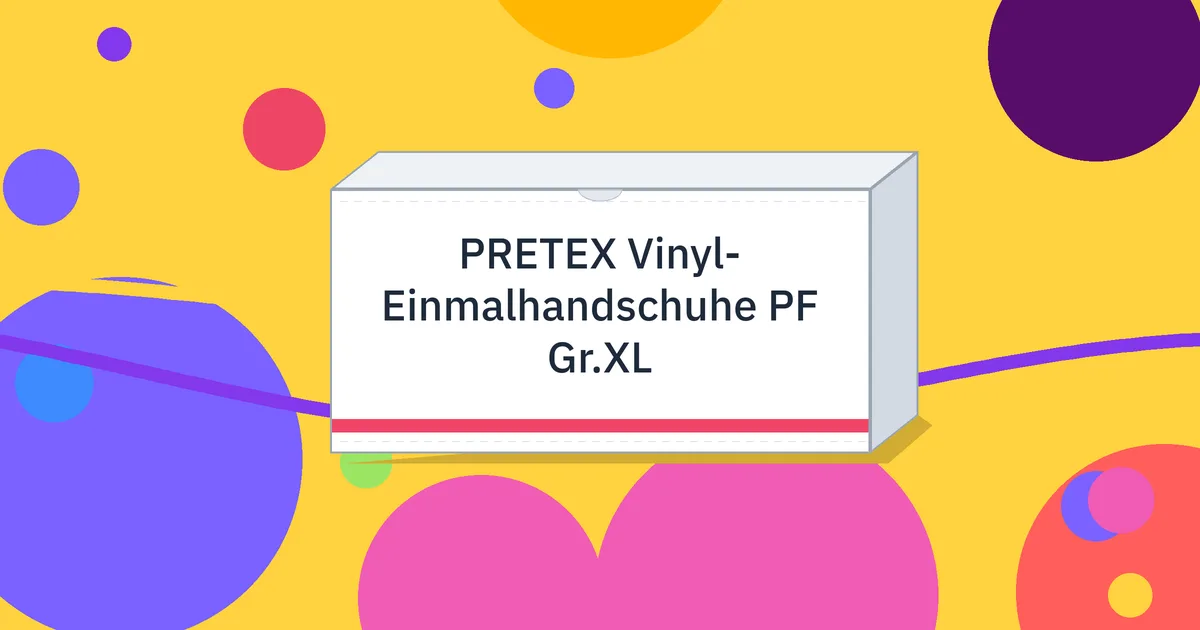 Symbolbild: Packung mit der Aufschrift PRETEX Vinyl-Einmalhandschuhe PF Gr.XL (PZN 14358018) – Verfügbarkeit und Bezug in Apotheken in Frankfurt am Main