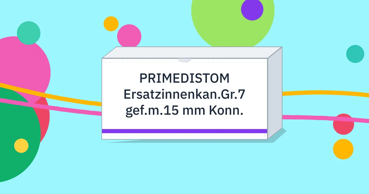 Symbolbild: Packung mit der Aufschrift PRIMEDISTOM Ersatzinnenkan.Gr.7 gef.m.15 mm Konn. (PZN 10257622) – Verfügbarkeit und Bezug in Apotheken in Frankfurt am Main
