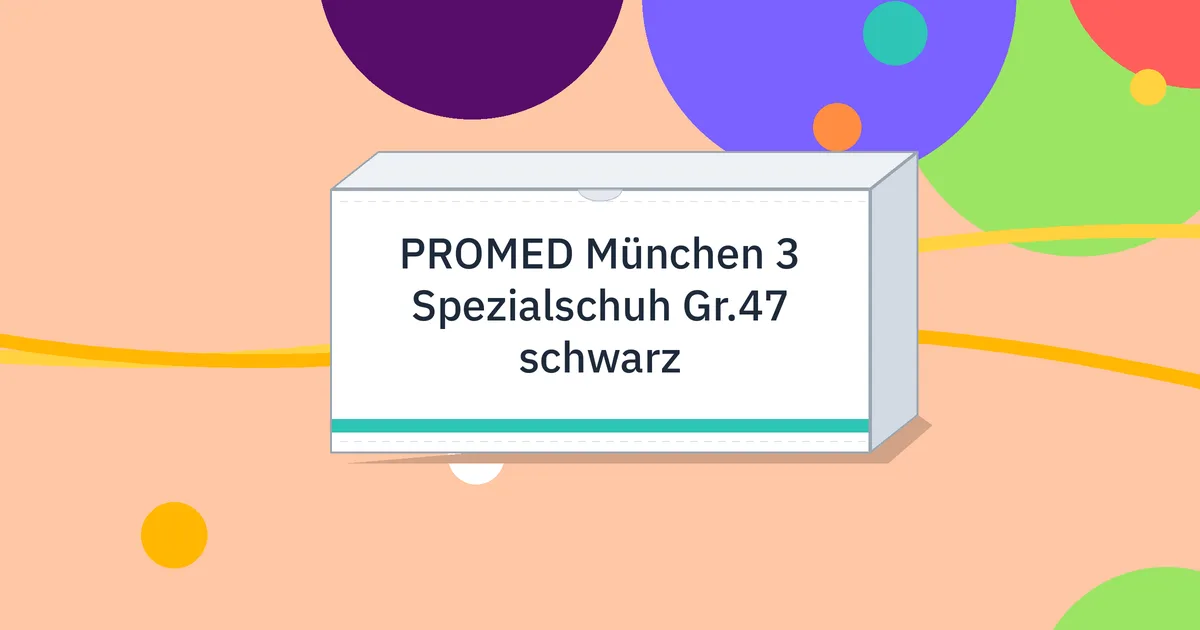 Symbolbild: Packung mit der Aufschrift PROMED München 3 Spezialschuh Gr.47 schwarz (PZN 11711891) – Verfügbarkeit und Bezug in Apotheken in Frankfurt am Main