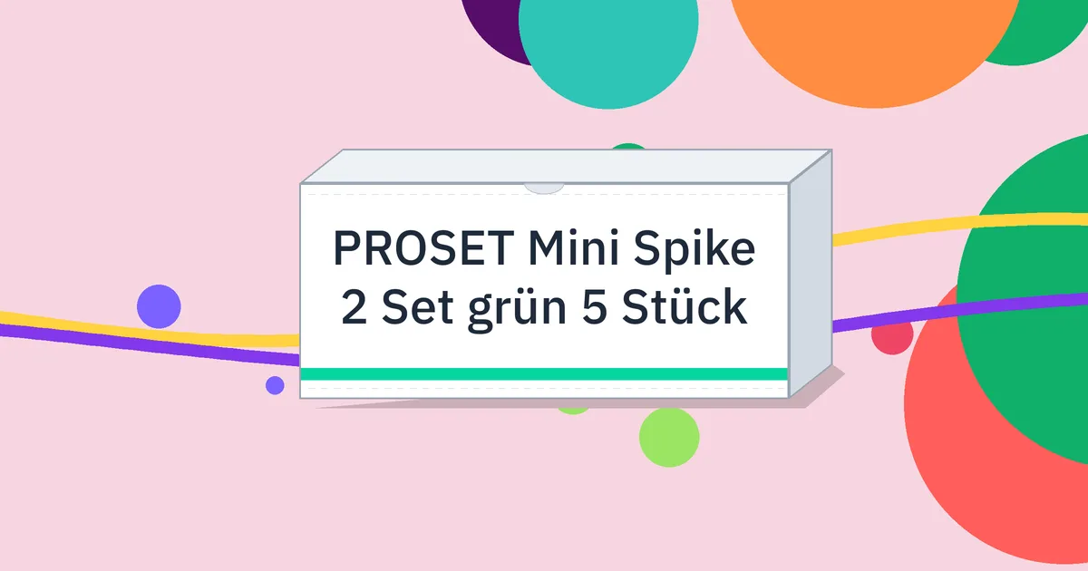 Symbolbild: Packung mit der Aufschrift PROSET Mini Spike 2 Set grün 5 Stück (PZN 17612919) – Verfügbarkeit und Bezug in Apotheken in Frankfurt am Main