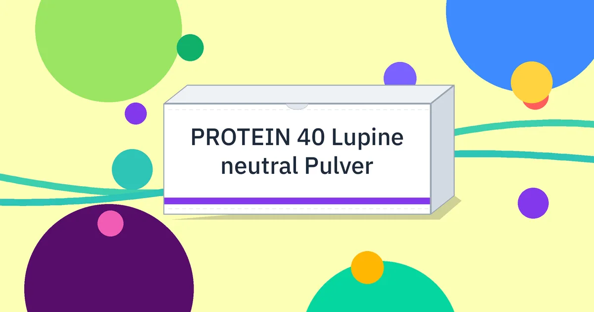Symbolbild: Packung mit der Aufschrift PROTEIN 40 Lupine neutral Pulver (PZN 13233651) – Verfügbarkeit und Bezug in Apotheken in Frankfurt am Main