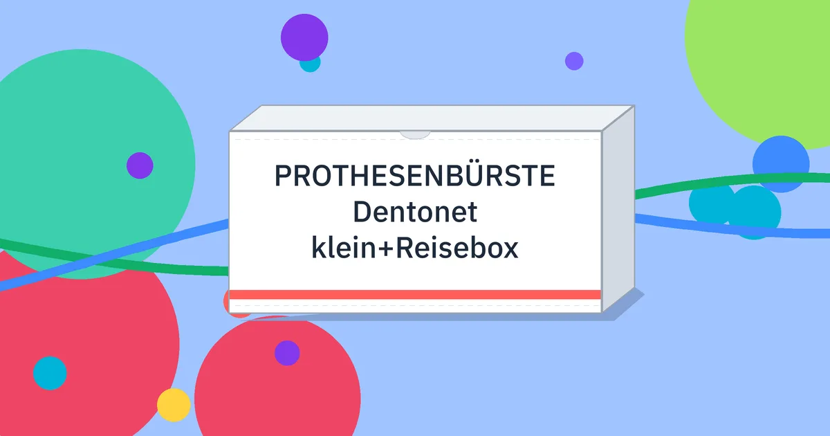 Symbolbild: Packung mit der Aufschrift PROTHESENBÜRSTE Dentonet klein+Reisebox (PZN 06473099) – Verfügbarkeit und Bezug in Apotheken in Frankfurt am Main